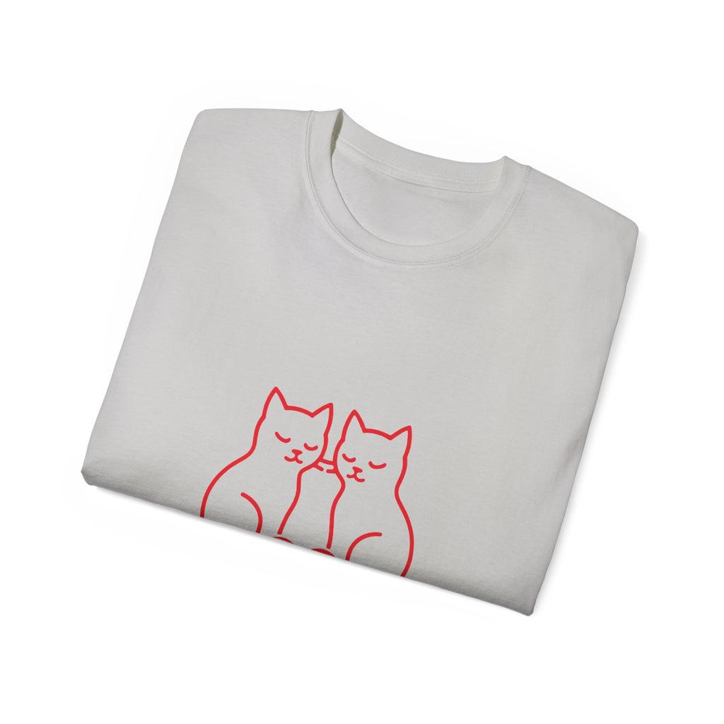 Cat Love T-Shirt — Red Line Art Twin Cats with Heart Graphic – Paws ...